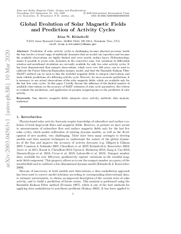 (PDF) Global evolution of solar magnetic fields and prediction of ...