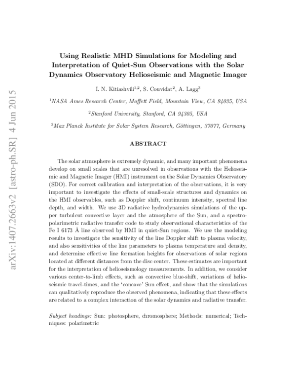 (PDF) Using Realistic MHD Simulations for the Modeling and Interpretation of Quiet-Sun ...