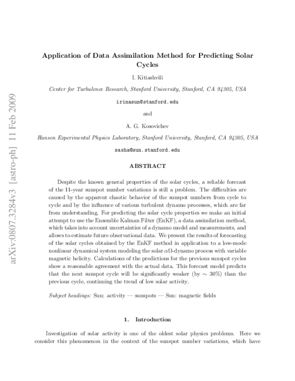 (PDF) Application of Data Assimilation Method for Predicting Solar Cycles