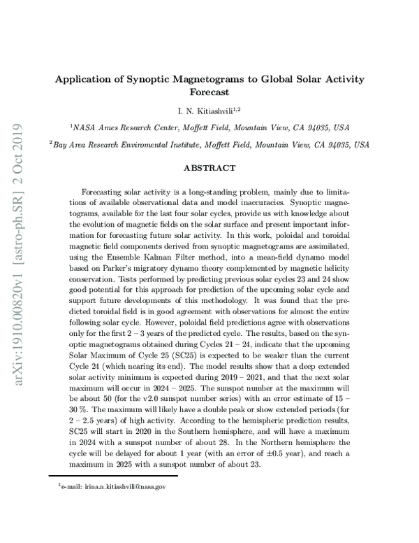 (PDF) Application of Synoptic Magnetograms to Global Solar Activity ...