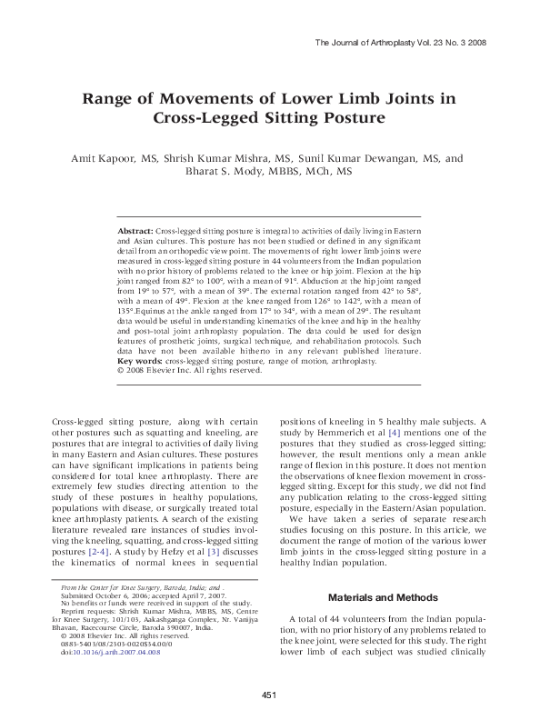 (PDF) Range of movements of lower limb joints in cross-legged sitting ...