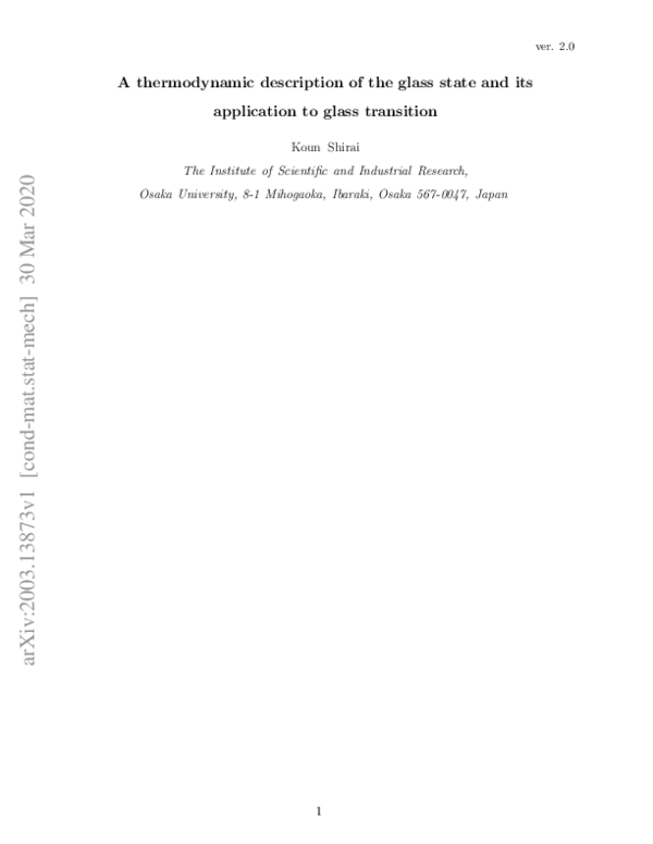 (PDF) A thermodynamic description of the glass state and its ...