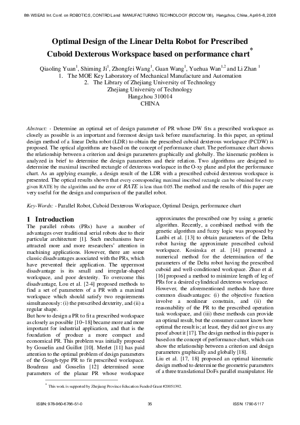 (PDF) Optimal design of a linear delta robot for the prescribed regular ...