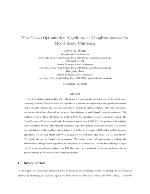 (PDF) New Global Optimization Algorithms and Implementations for Model-Based Clustering