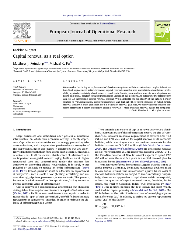 (PDF) Capital renewal as a real option