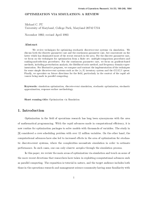(PDF) Optimization via simulation: A review
