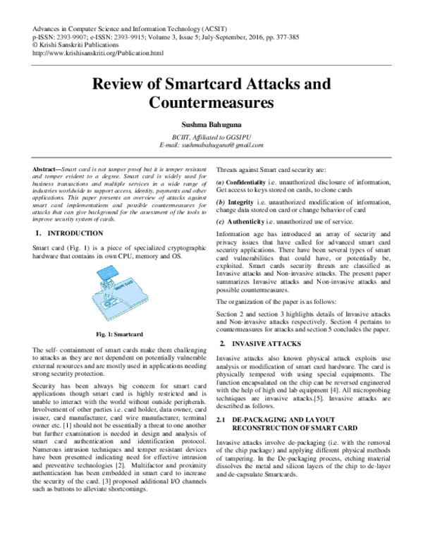 (PDF) Review of Smartcard Attacks and Countermeasures