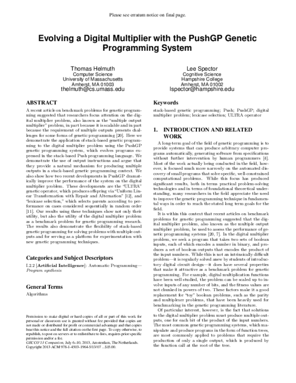 (PDF) Evolving a Digital Multiplier with the PushGP Genetic