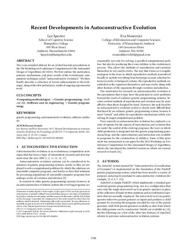 (PDF) Recent developments in autoconstructive evolution | Lee Spector - Academia.edu