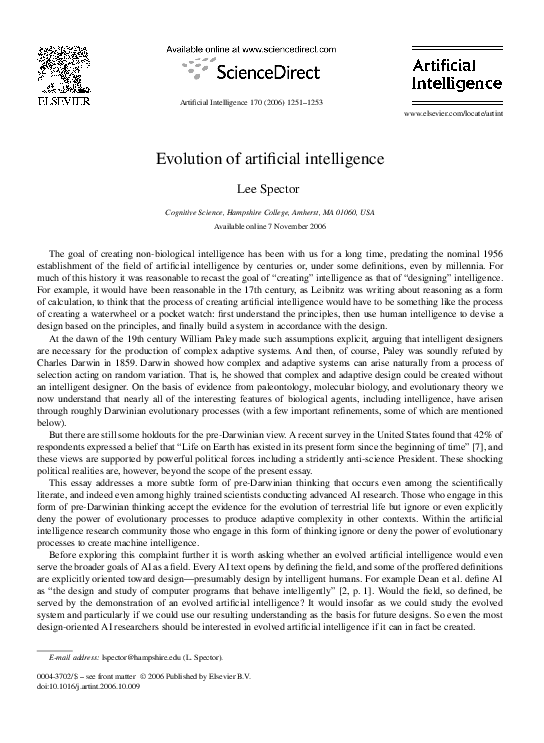 (PDF) Evolution of artificial intelligence