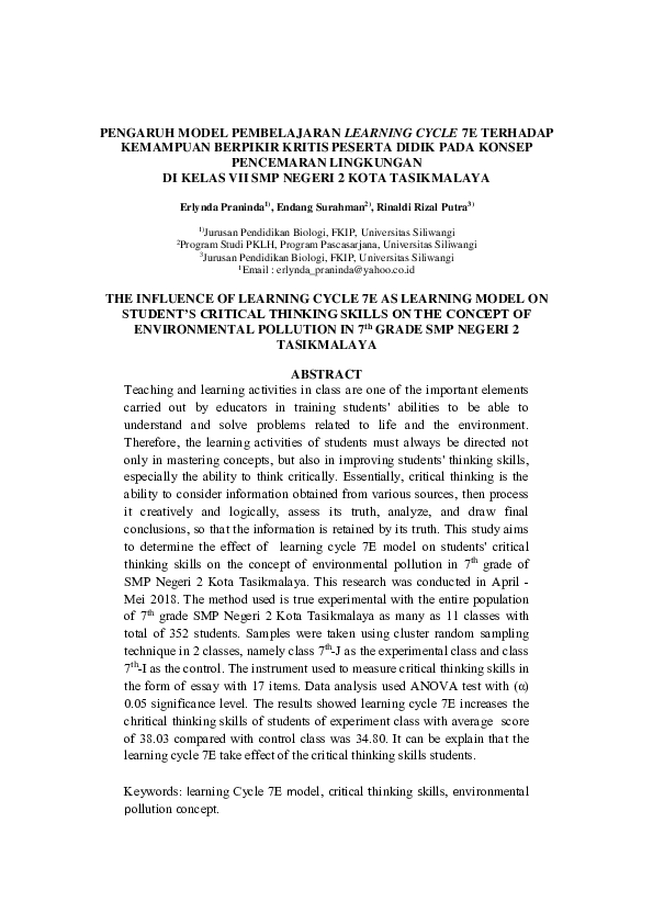 (PDF) Pengaruh Model Pembelajaran Learning Cycle 7E terhadap Pemahaman Materi Atmosfer pada ...