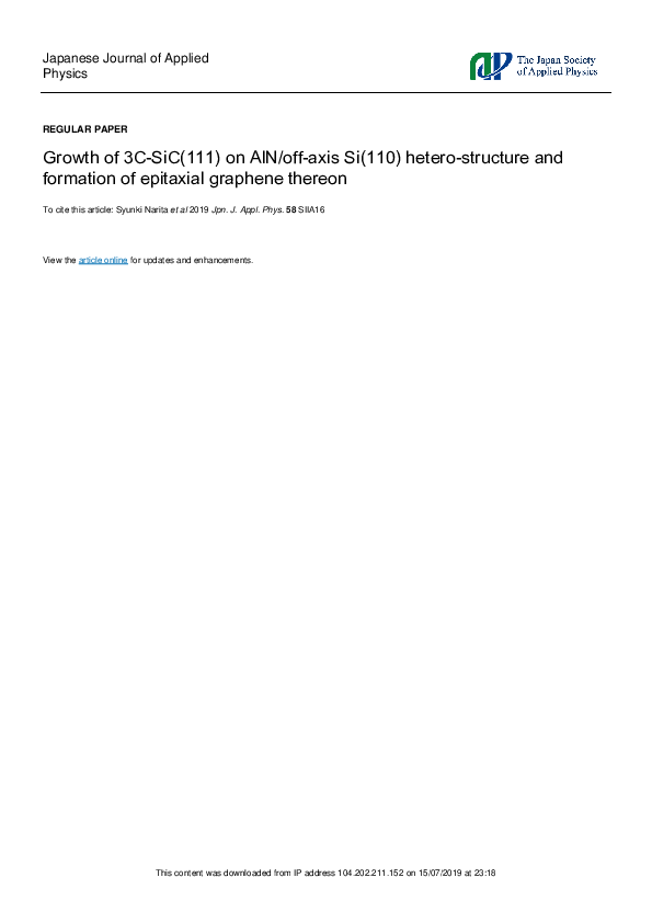 (PDF) Epitaxial Graphene Growth on 3C–SiC(111)/AlN(0001)/Si(100)