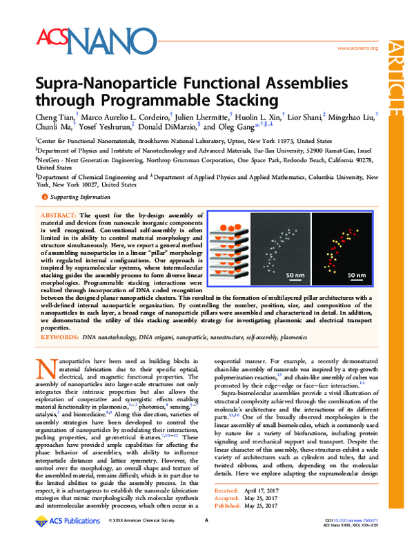 (PDF) Supra-Nanoparticle Functional Assemblies through Programmable ...