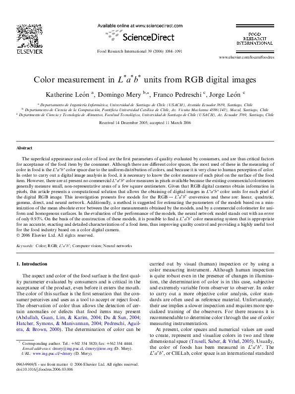(PDF) Color measurement in L*a*b* units from RGB digital images