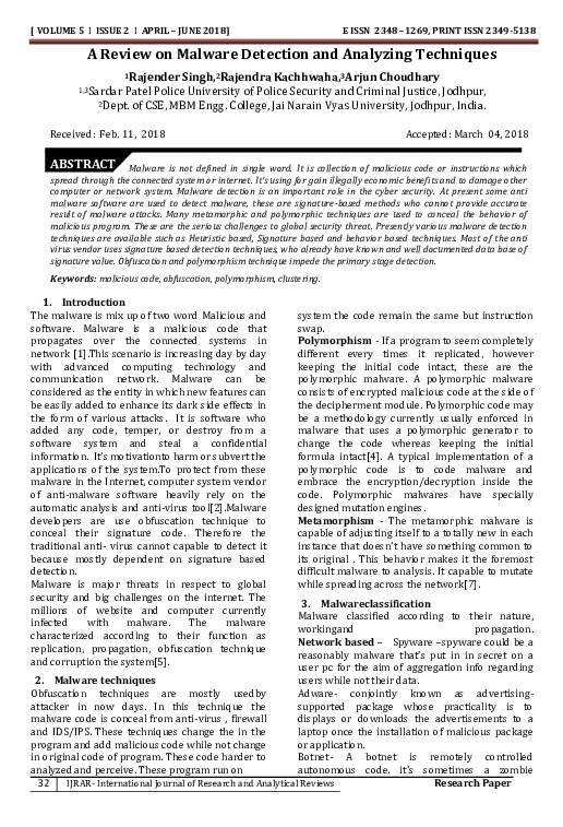 (PDF) A Review on Malware Detection and Analyzing Techniques