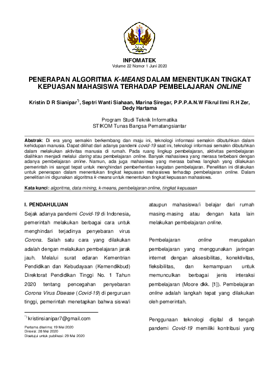 (PDF) Penerapan Algoritma K-Means Dalam Menentukan Tingkat Kepuasan Mahasiswa Terhadap ...