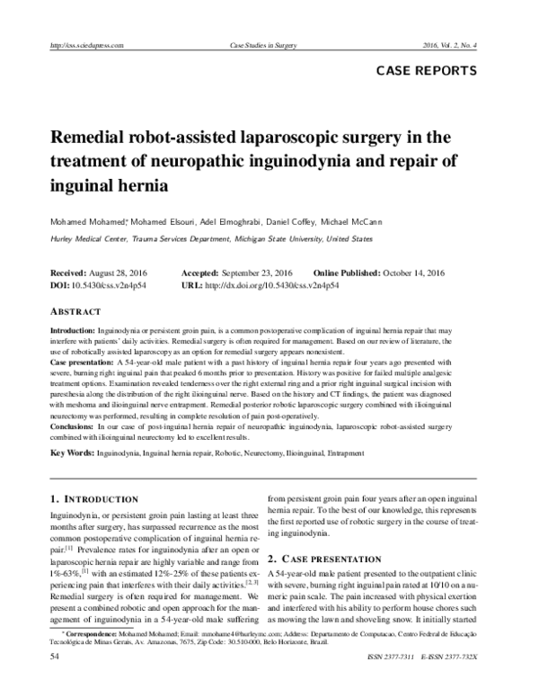 (PDF) Remedial robot-assisted laparoscopic surgery in the treatment of ...