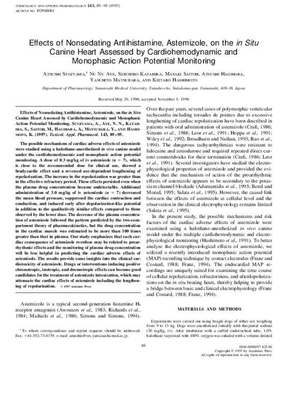 (PDF) Effects of Nonsedating Antihistamine, Astemizole, on thein ...