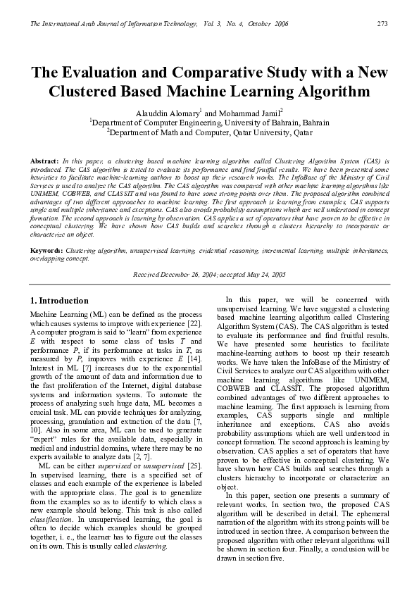 (PDF) The Evaluation and Comparative Study with a New Clustered Based Machine Learning Algorithm