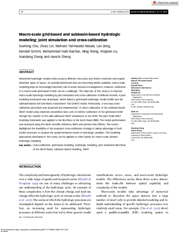 (PDF) Macro-scale grid-based and subbasin-based hydrologic modeling: joint simulation and cross ...