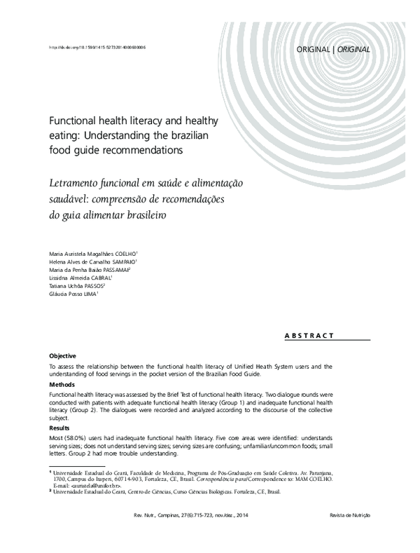 (PDF) Functional health literacy and healthy eating: Understanding the ...