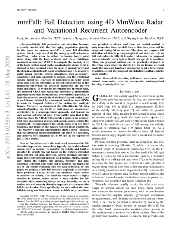 (PDF) mmFall: Fall Detection Using 4-D mmWave Radar and a Hybrid Variational RNN AutoEncoder
