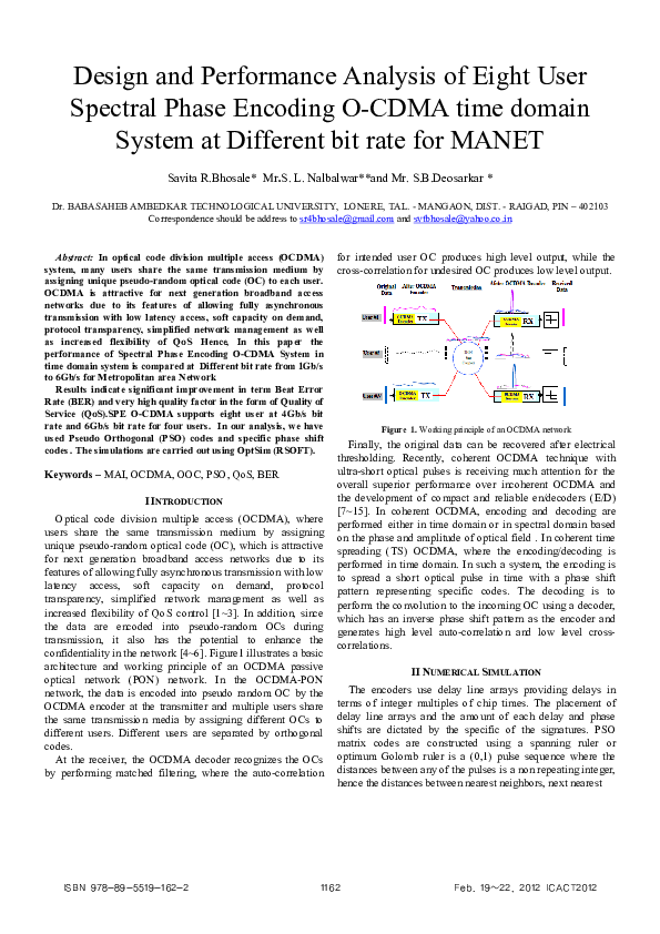 Pdf Design And Performance Analysis Of Eight User Spectral Phase