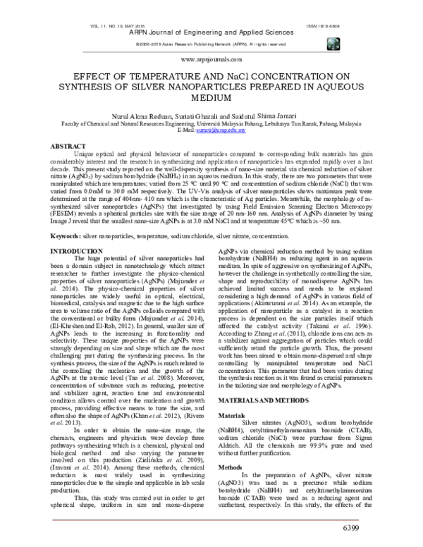 (PDF) EFFECT OF TEMPERATURE AND NaCl CONCENTRATION ON SYNTHESIS OF SILVER NANOPARTICLES PREPARED ...