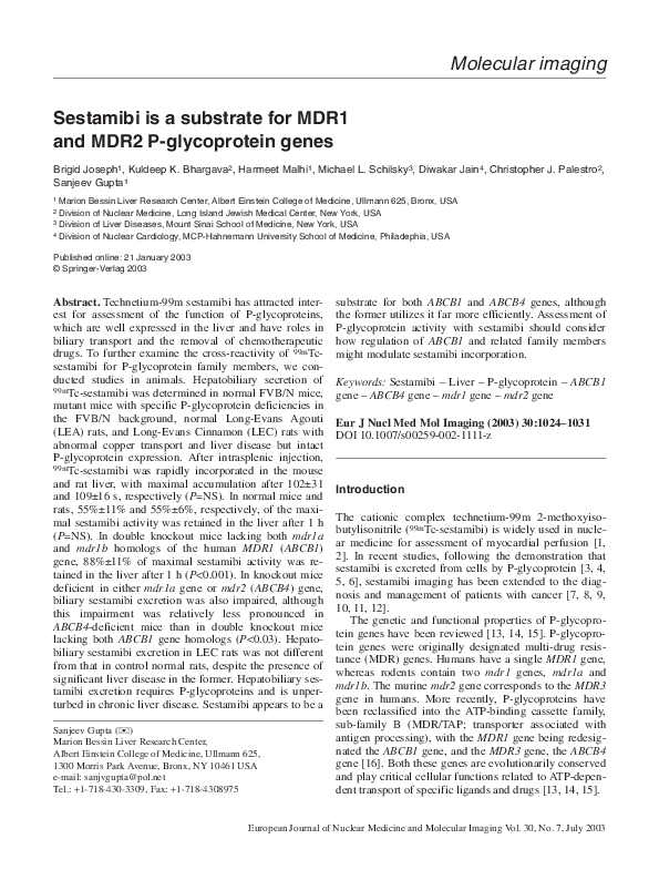 (PDF) Sestamibi is a substrate for MDR1 and MDR2 P-glycoprotein genes