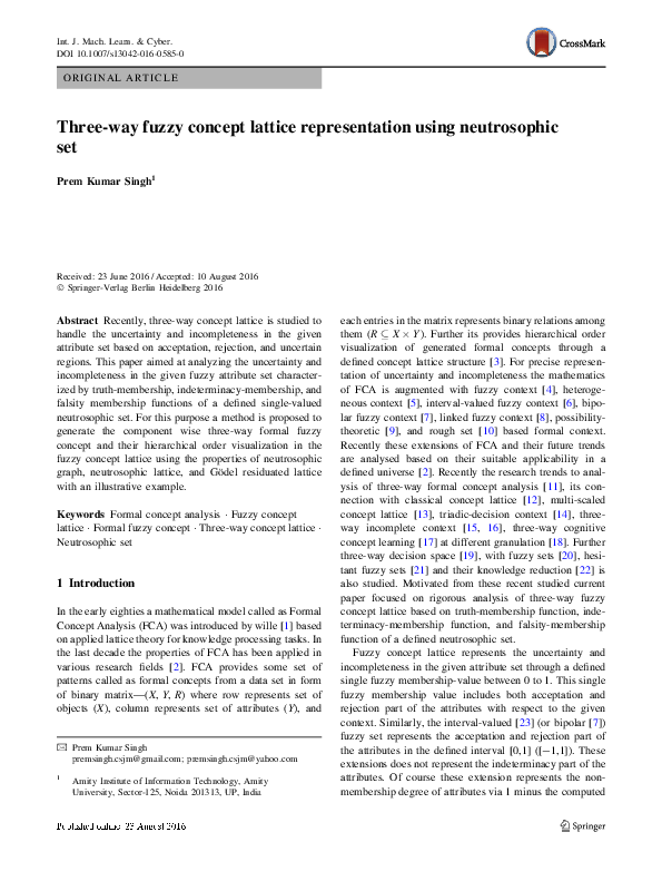 (PDF) Three-way fuzzy concept lattice representation using neutrosophic set