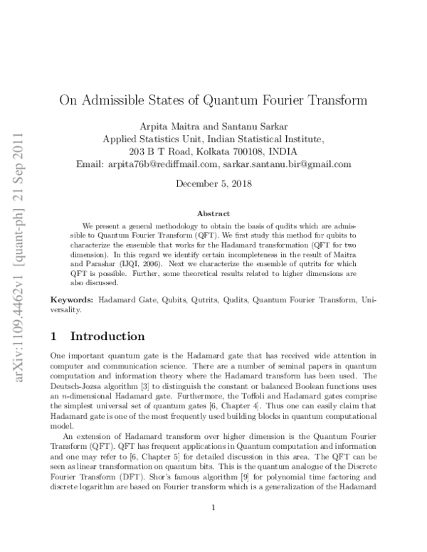 (PDF) On Universality of Quantum Fourier Transform
