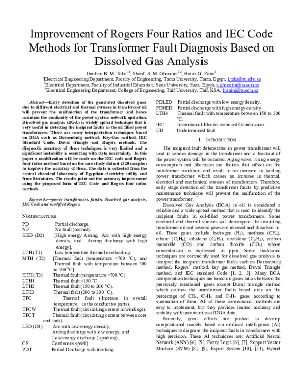(PDF) Improvement of Rogers four ratios and IEC Code methods for transformer fault diagnosis ...