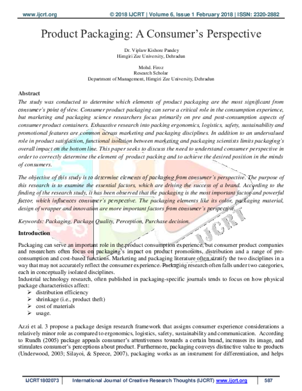 (PDF) Product Packaging: A Consumer’s Perspective
