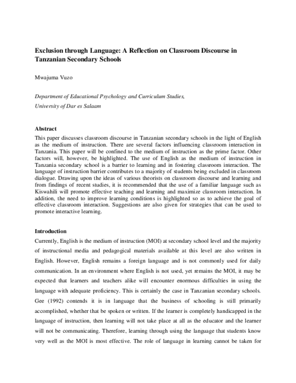 (PDF) Exclusion through language: a reflection on classroom discourse ...