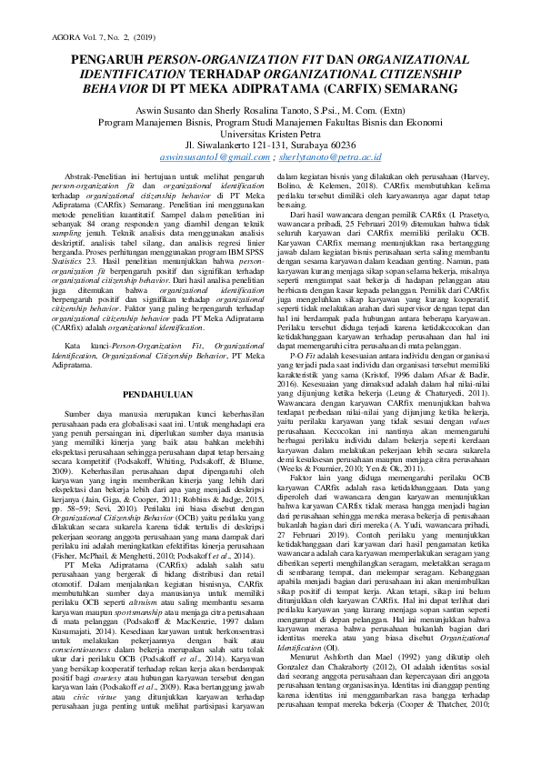 (PDF) Pengaruh Person-organization Fit Dan Organizational Identification Terhadap Organizational ...