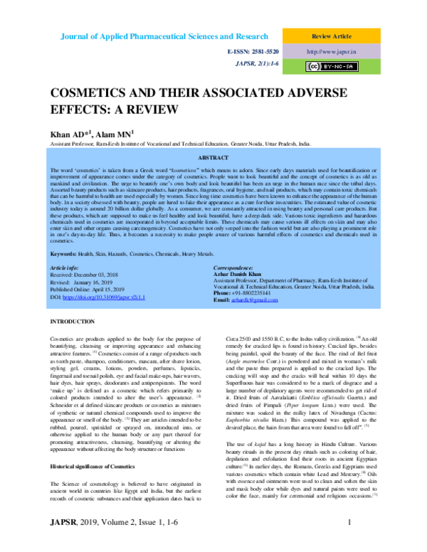 (PDF) Cosmetics and Their Associated Adverse Effects: A Review