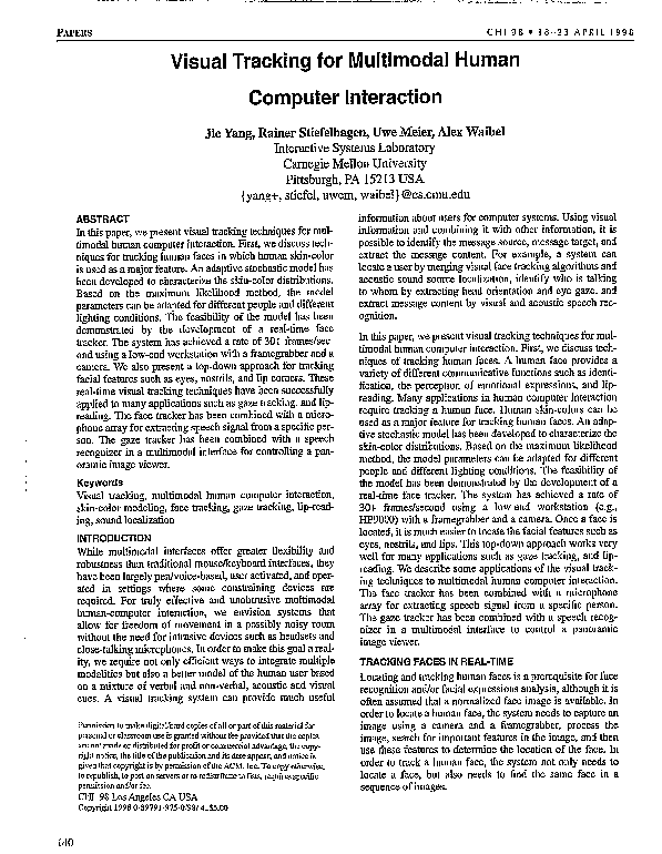 (PDF) Visual tracking for multimodal human computer interaction