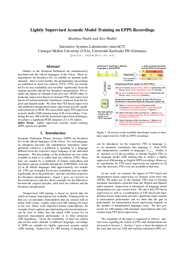 (PDF) Lightly supervised acoustic model training on EPPS recordings