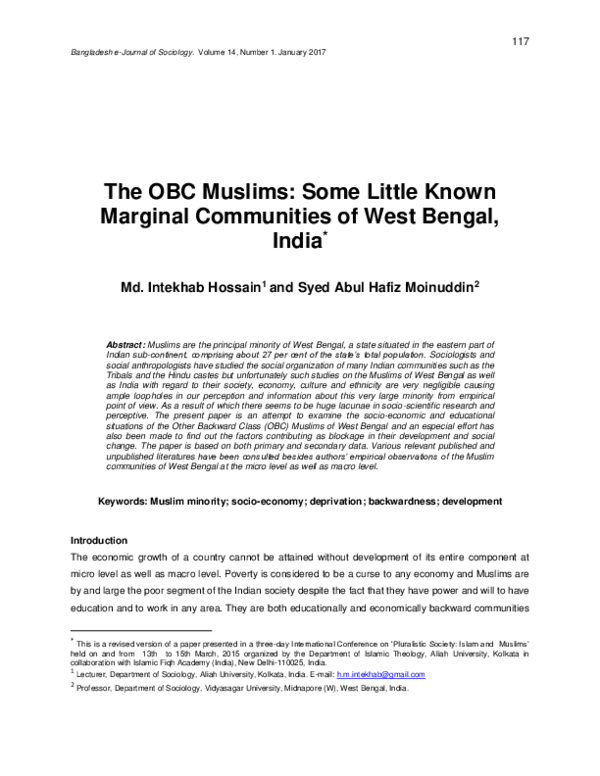 (PDF) The OBC Muslims: Some Little Known Marginal Communities of West ...