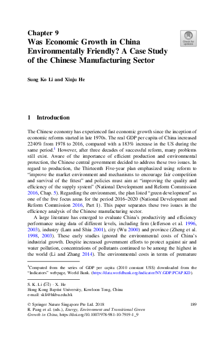 (PDF) Was Economic Growth in China Environmentally Friendly? A Case ...