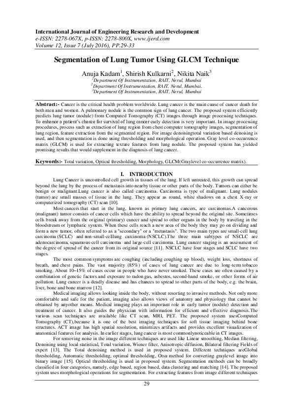 (PDF) Segmentation of Lung Tumor Using GLCM Technique