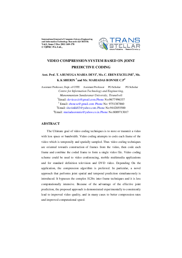 Pdf Video Compression System Based On Joint Predictive Coding