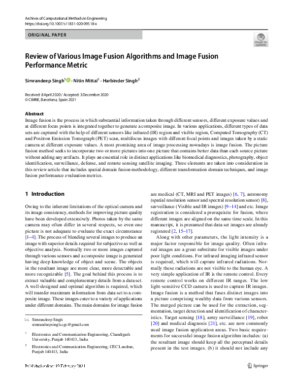 (PDF) Review of Various Image Fusion Algorithms and Image Fusion ...