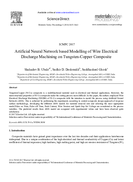 (PDF) Artificial Neural Network based Modelling of Wire Electrical Discharge Machining on ...