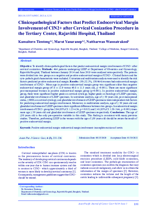 (PDF) Clinicopathological Factors that Predict Endocervical Margin ...