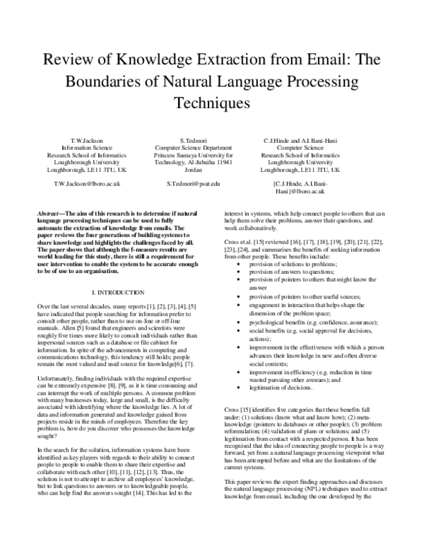 (PDF) Review of Knowledge Extraction from Email: The Boundaries of Natural Language Processing ...