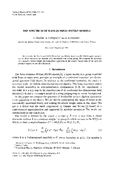 (PDF) The spectrum of Wess-Zumino-Witten models