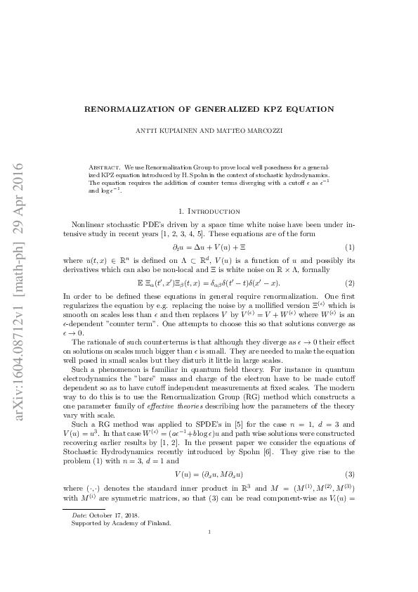 (PDF) Renormalization of Generalized KPZ Equation
