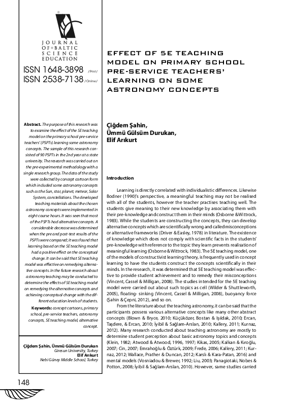 (PDF) Effect of 5E Teaching Model on Primary School Pre-Service ...
