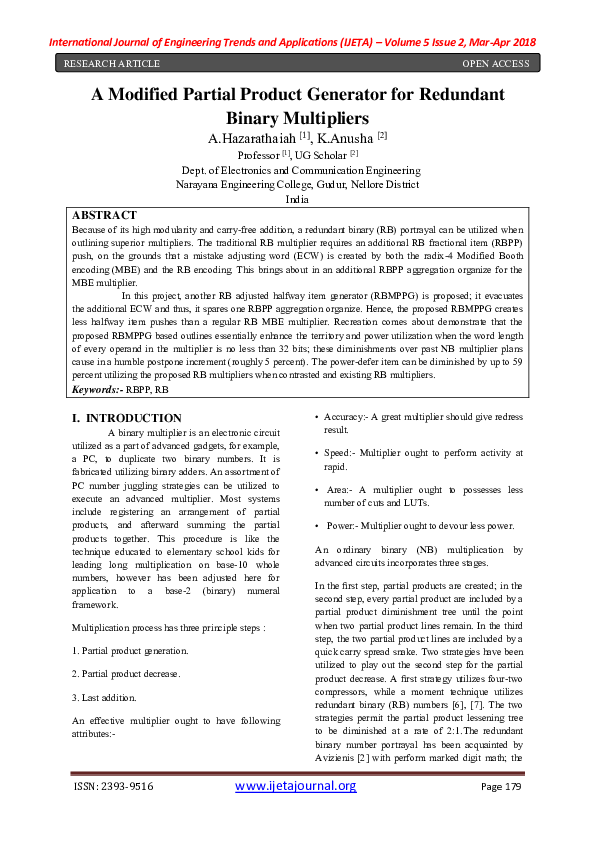 (PDF) Modified Partial Product Generator for Redundant Binary Multipliers